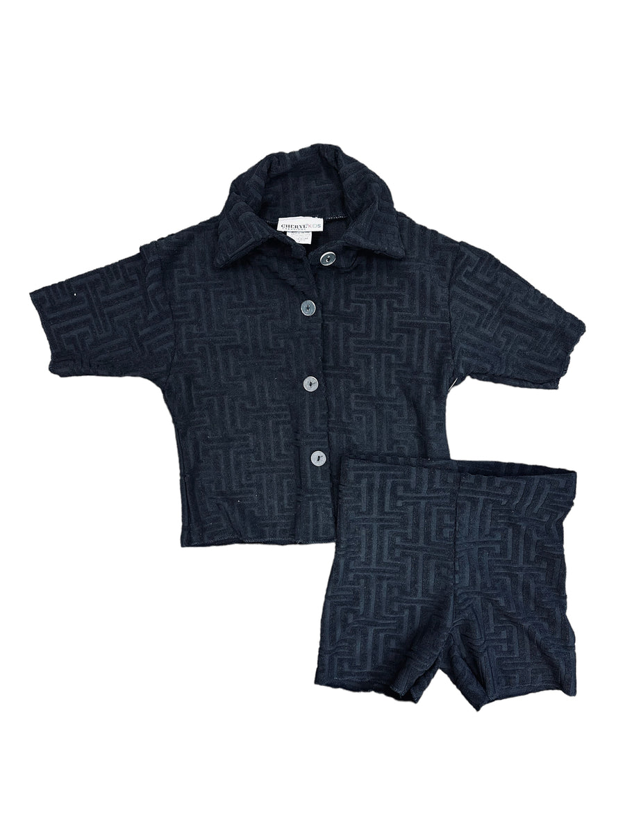 Cheryl Kids Girls Black Terry Cloth Button Down and Short Set FINAL SA ...