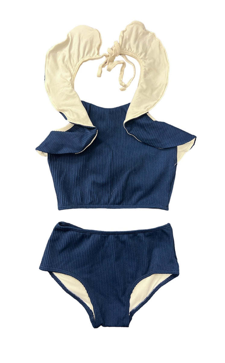 Planet Sea Girls Navy Ribbed Ruffle Bikini FINAL SALE – LilSwimmas