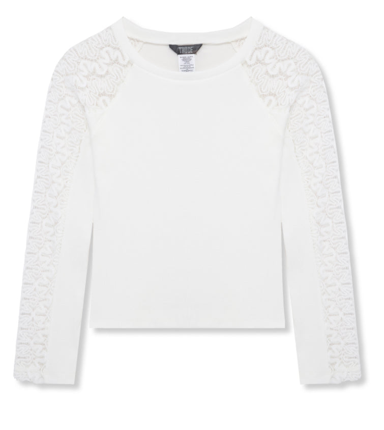 Truce Girls Off White Rib Top with Crochet Sleeves – LilSwimmas