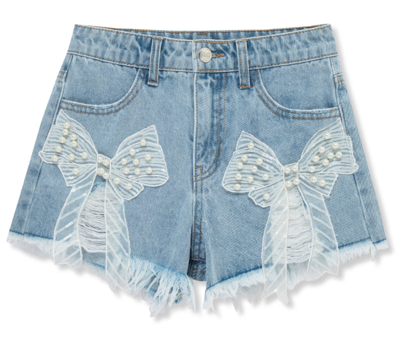 Truce Girls Light Stone with Organza Pearls Denim Shorts – LilSwimmas