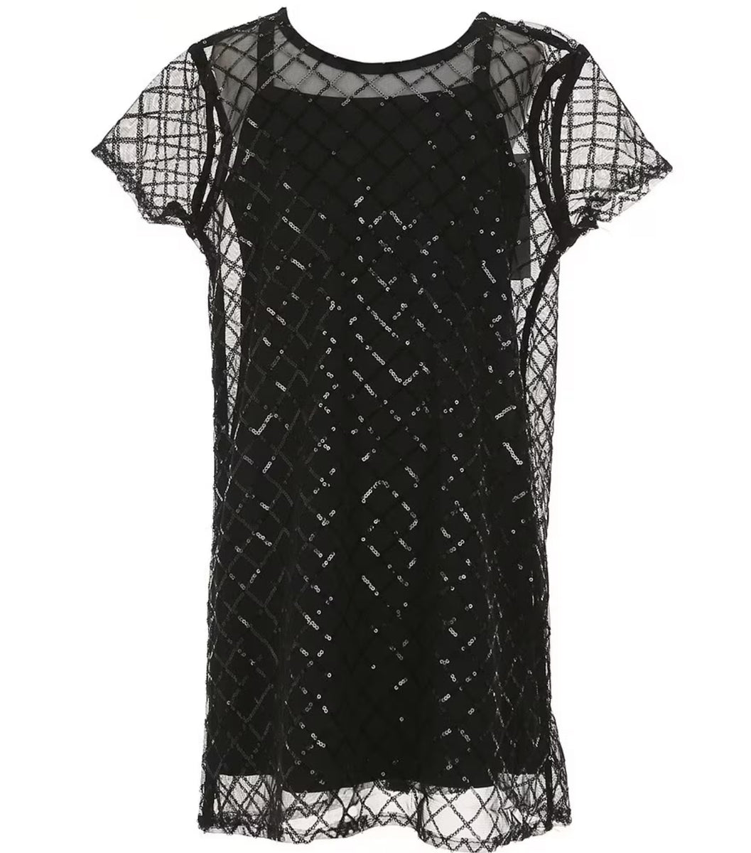 Truce Girls Black Sequin Mesh Dress FINAL SALE – LilSwimmas