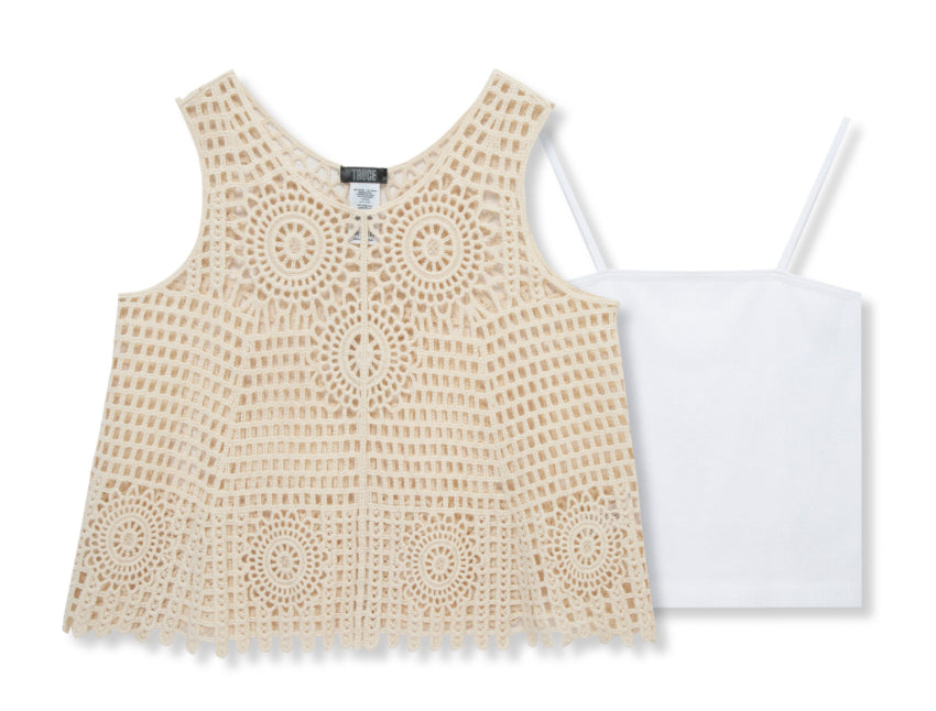 Truce Girls Off White Crochet Top with Tank – LilSwimmas
