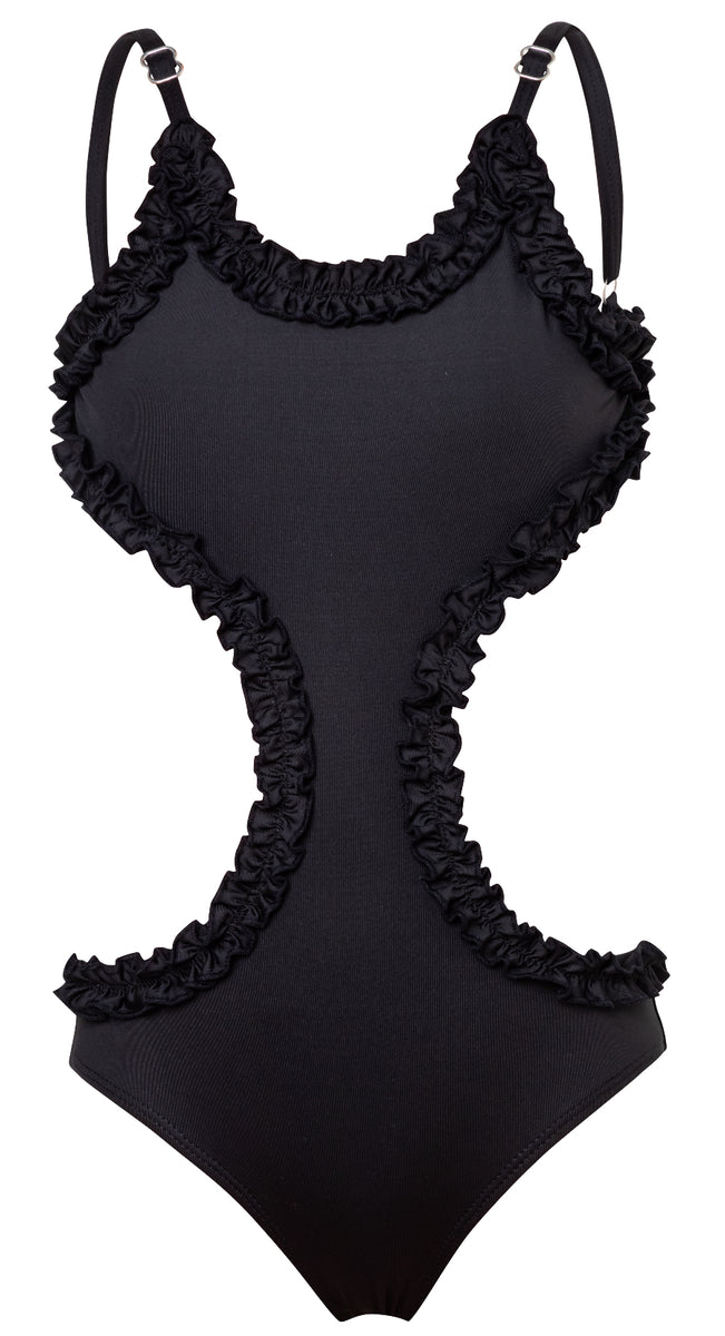 Submarine Girls Black Hey Girl Ruffle One Piece – LilSwimmas
