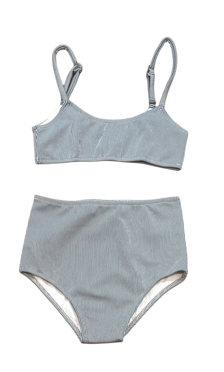 Girls Textured Blue Micro Stripe Mika High Waist Bikini – LilSwimmas