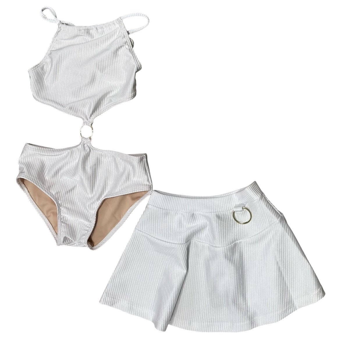 Planet Sea Girls White Ribbed Monokini One Piece and Mini Skirt Set FI ...